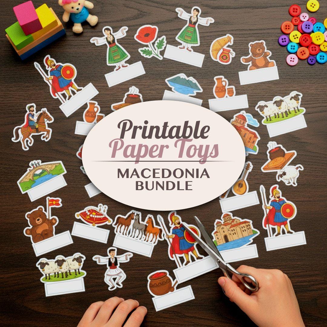 Macedonia Printable Paper Toy Bundle | Kids Craft Activity Cut Outs Kit ...