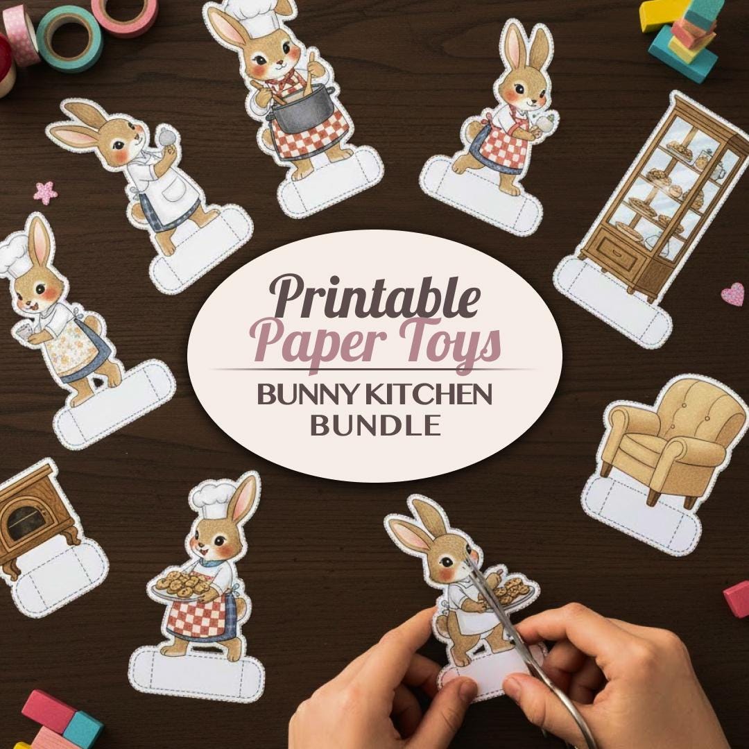 Bunny Kitchen Paper Toy Bundle – Printable Doll Cut-outs (digital ...