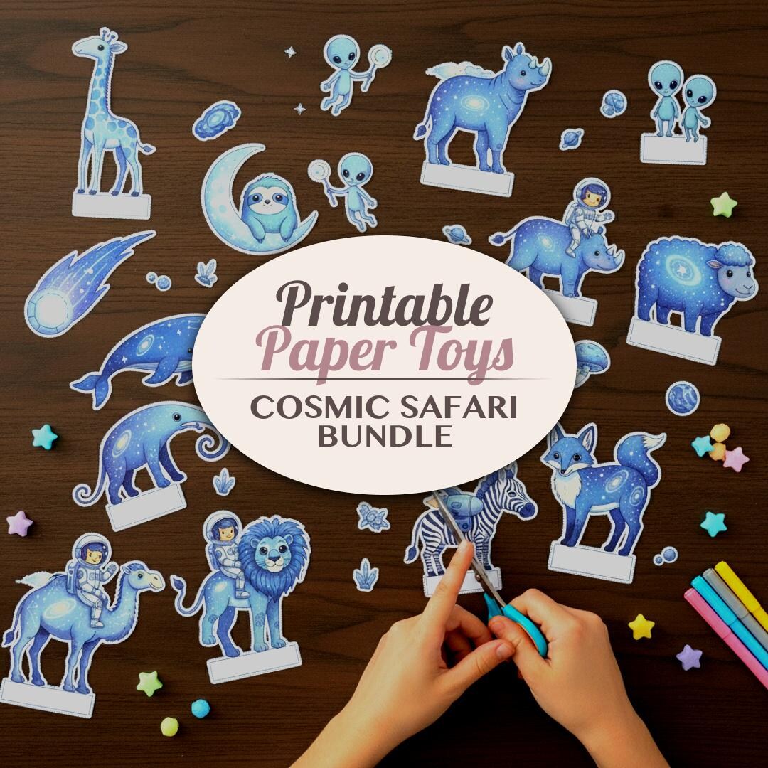 Cosmic Safari Printable Paper Toy Cut Outs Bundle | Kids Craft Activity ...