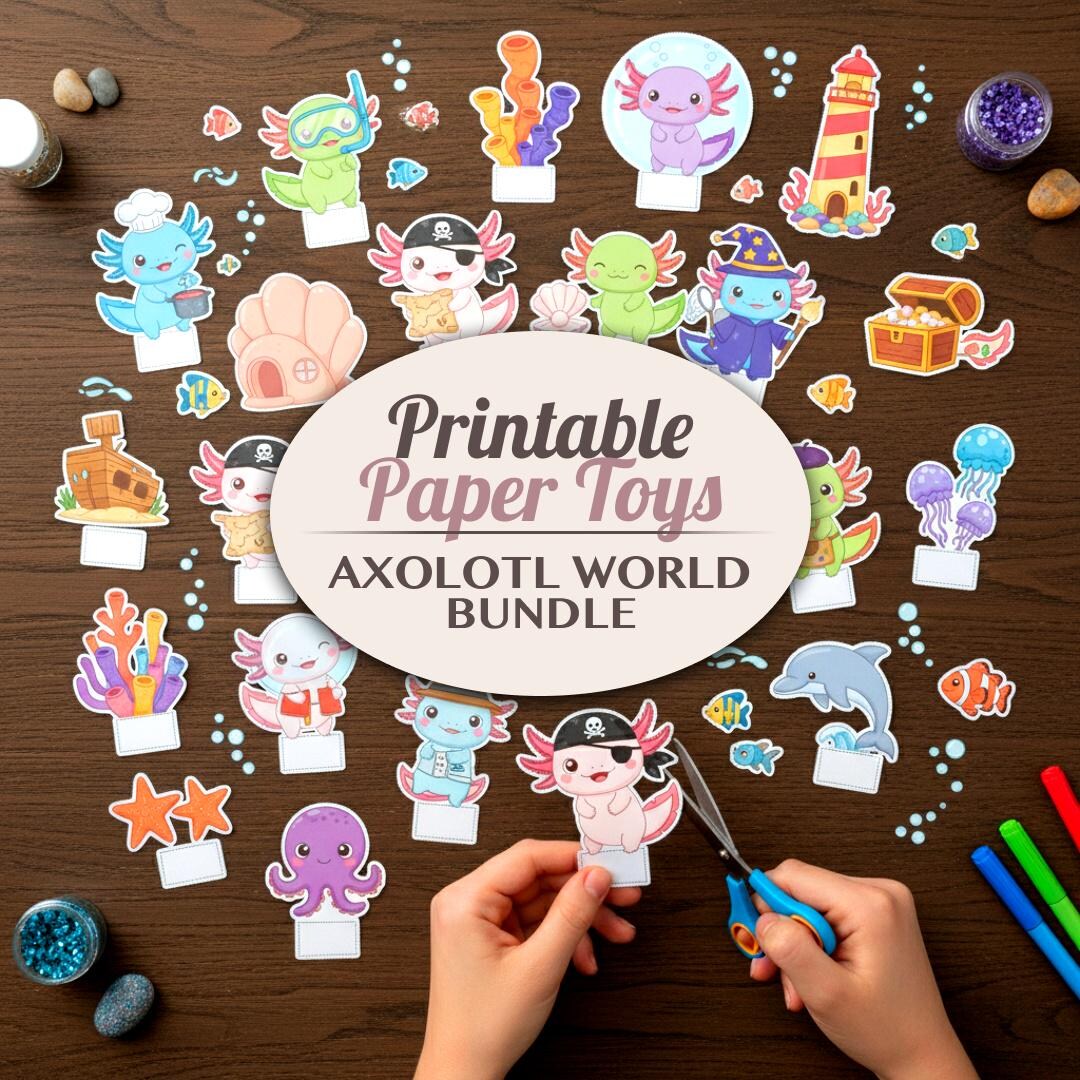 Axolotl World Printable Paper Toy Bundle | DIY Craft Activity | Cut ...