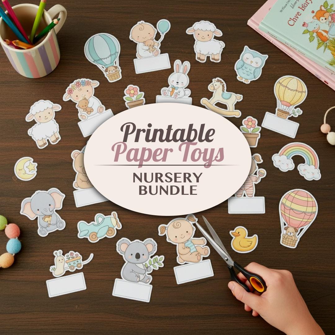 Nursery Printable Paper Toy Bundle | Baby Room Cut Outs Craft Activity ...