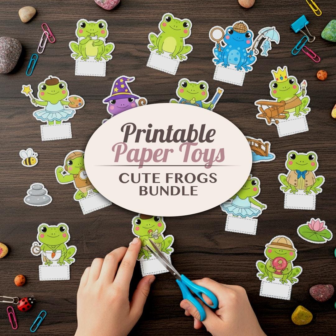Cute Frogs Printable Paper Toy Bundle | Kids Craft Activity Cut Outs ...