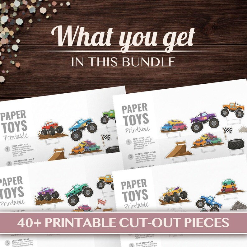 Monster Truck Printable Paper Toy Bundle - Kids Craft Activity Diorama ...