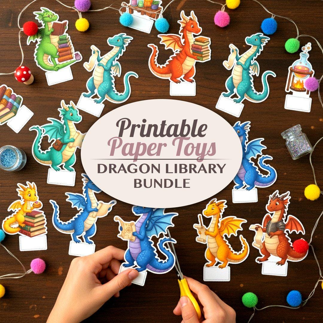 Dragon Library Printable Paper Toy | DIY Fantasy Craft Activity Cut ...
