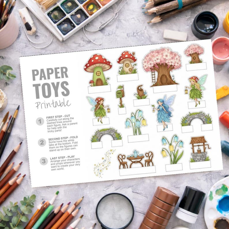 Printable Fairy Village Paper Toy Cut Outs | Kids Craft Activity Kit ...