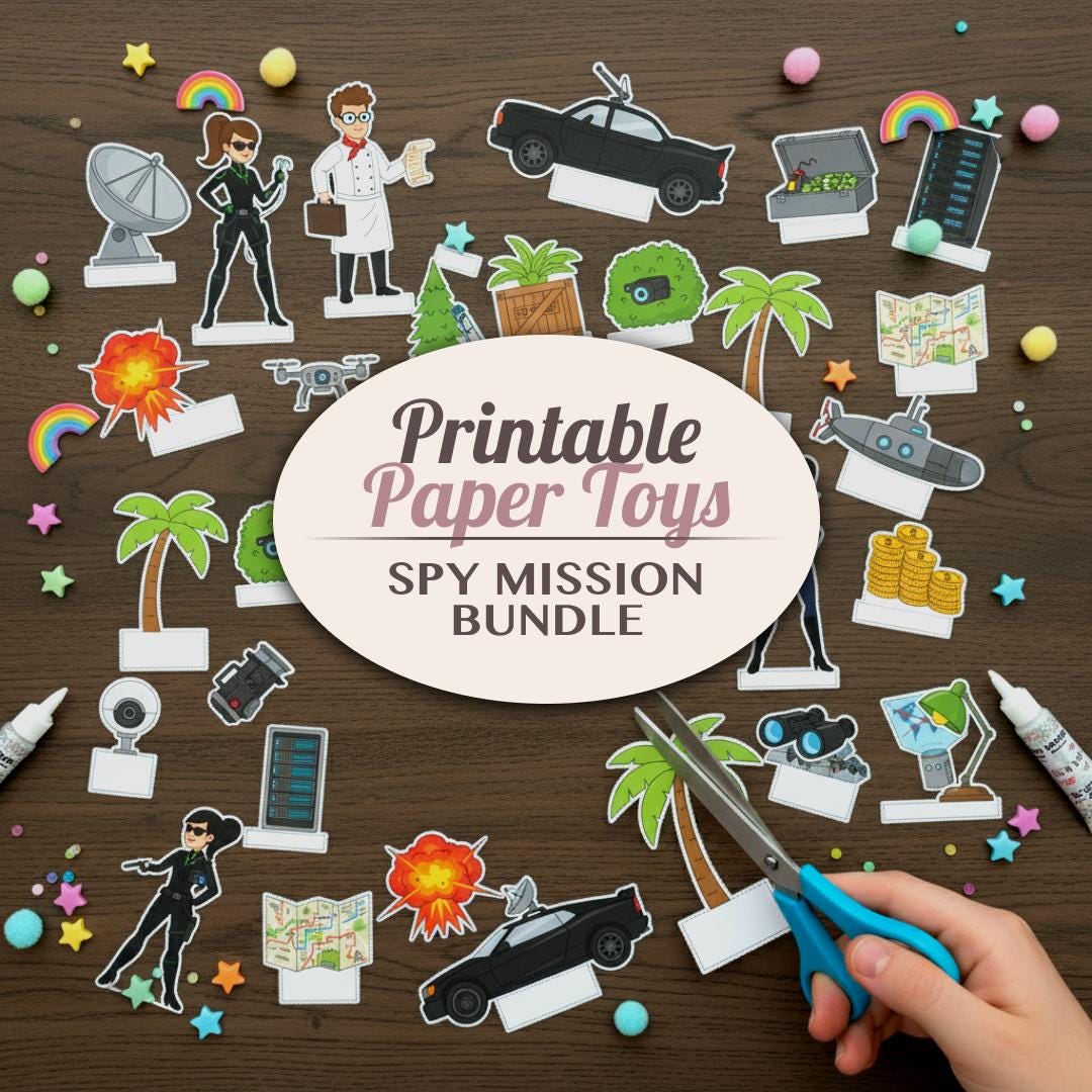 Spy Mission Printable Paper Toy Cut Outs Bundle - Kids Craft Activity ...