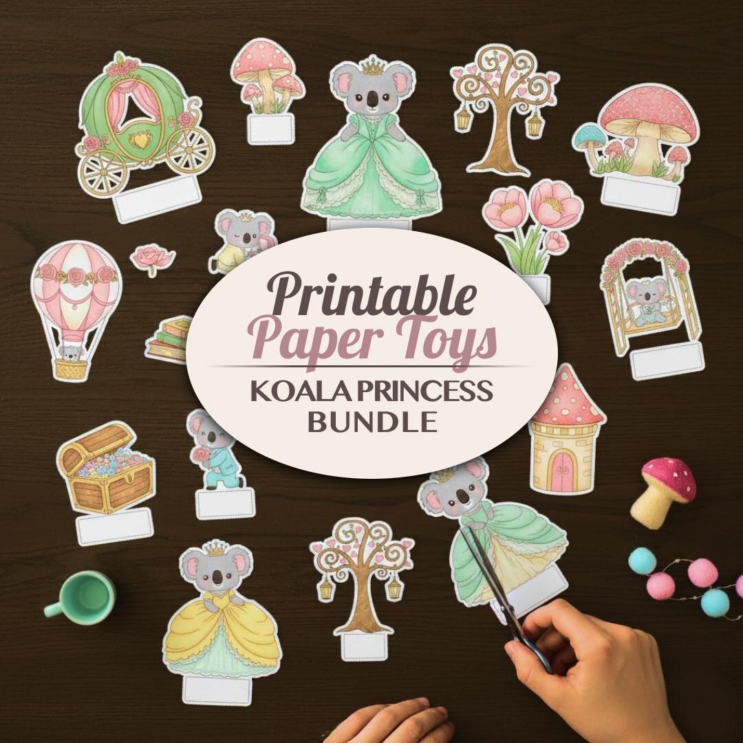 Koala Princess Printable Paper Toys Bundle | Princess Paper Dolls Play ...
