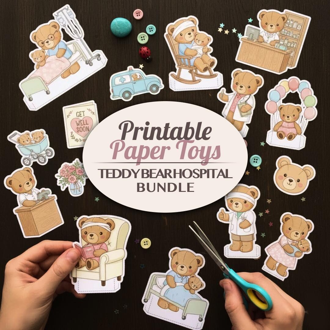 Teddy Bear Hospital Paper Toy Bundle – Printable Doll Cut-outs (digital ...
