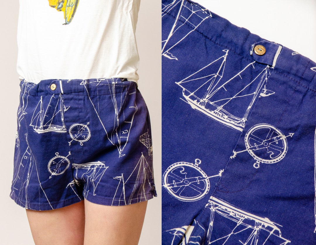 1950s Nautical Shorts Novelty Print Cotton Boat Swim Shorts - Etsy