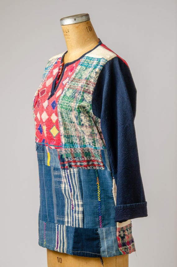 1960s Patchwork Indigo Denim Guatemalan Embroidery Fo… - Gem