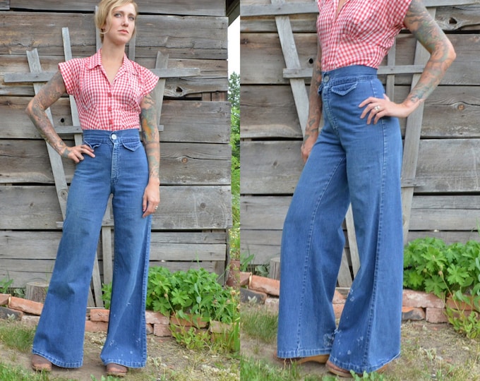 Vintage High Waisted Swabbies Style Sailor Girl Denim Bell Bottom Jeans ...