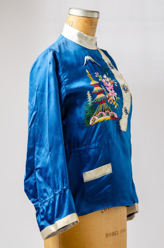 1930s Chinese Embroidered Satin Blouse - Gem