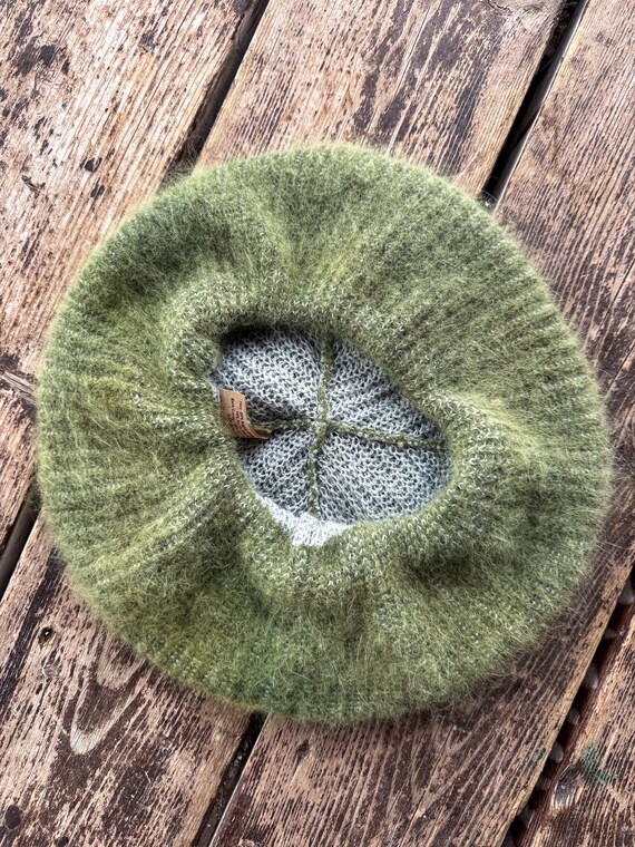 Vintage Angora Beret Sage Green Aris Fuzzy Mohair Tam - Gem