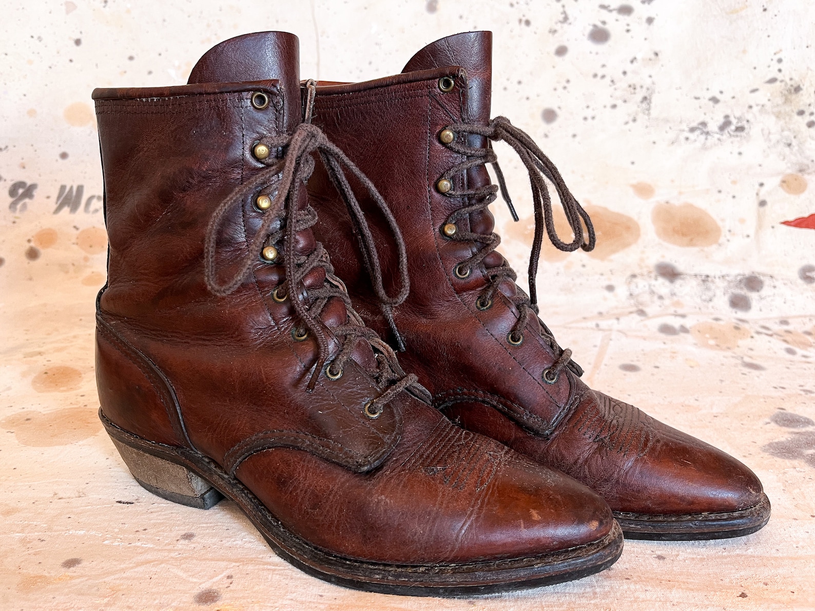 Vintage Stitched Packer Boots Tall Lace up Leather Stacked - Etsy