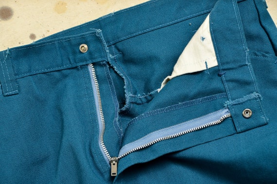 1960s Mod Woven Cotton Blue Tapered Cut Trousers 32 x… - Gem