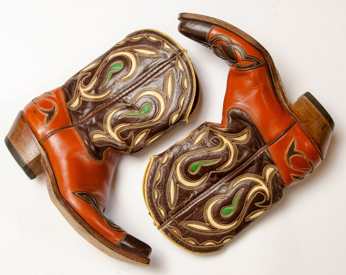 1950s ACME Cut Out Boots Turquoise and Ivory Inlay Western Boots Womens ...