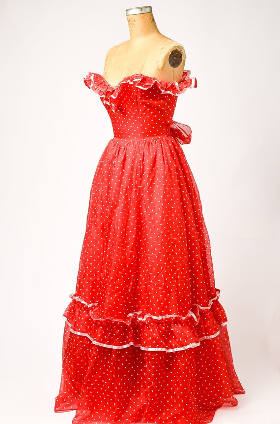 1970s Gunne Sax Polka Dot Red & White Strapless Party… - Gem