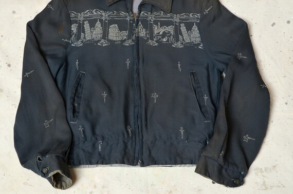 1950s Arabian Sword Ricky Jacket Black Rayon Mid Cent… - Gem
