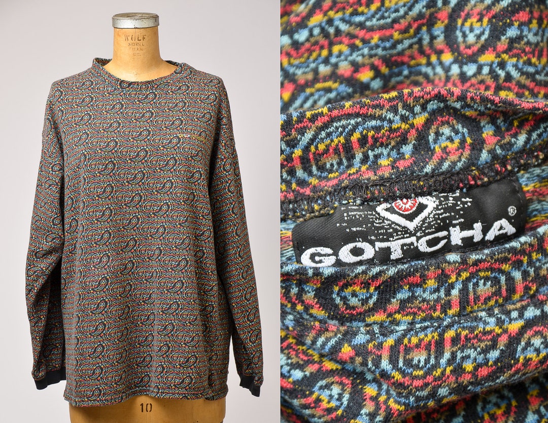 1980s Gotcha Surf Shirt Rainbow Paisley Long Sleeve Knit Shirt - Etsy