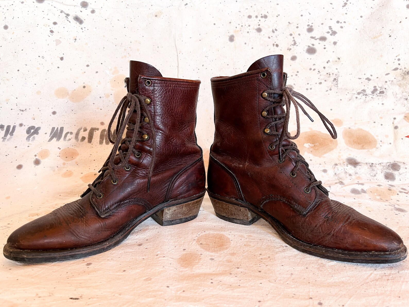 Vintage Stitched Packer Boots Tall Lace up Leather Stacked - Etsy