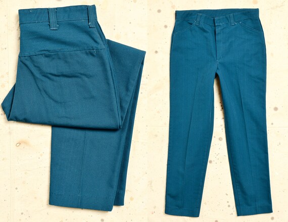 1960s Mod Woven Cotton Blue Tapered Cut Trousers 32 x… - Gem