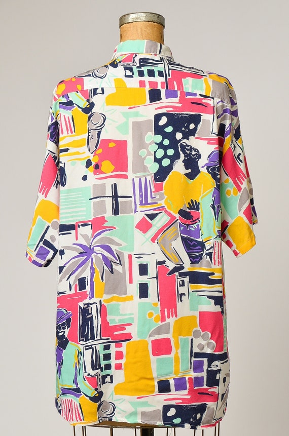 1980s Abstract African Drum Party Novelty Print Rayon… - Gem
