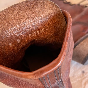 Vintage Stitched Packer Boots Tall Lace up Leather Stacked Heel Work ...