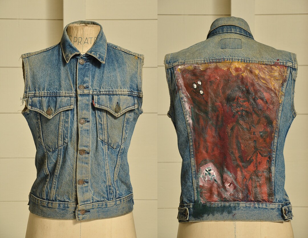 80s Levis Jean Vest Hand Painted Hesher Metal Vest - Etsy