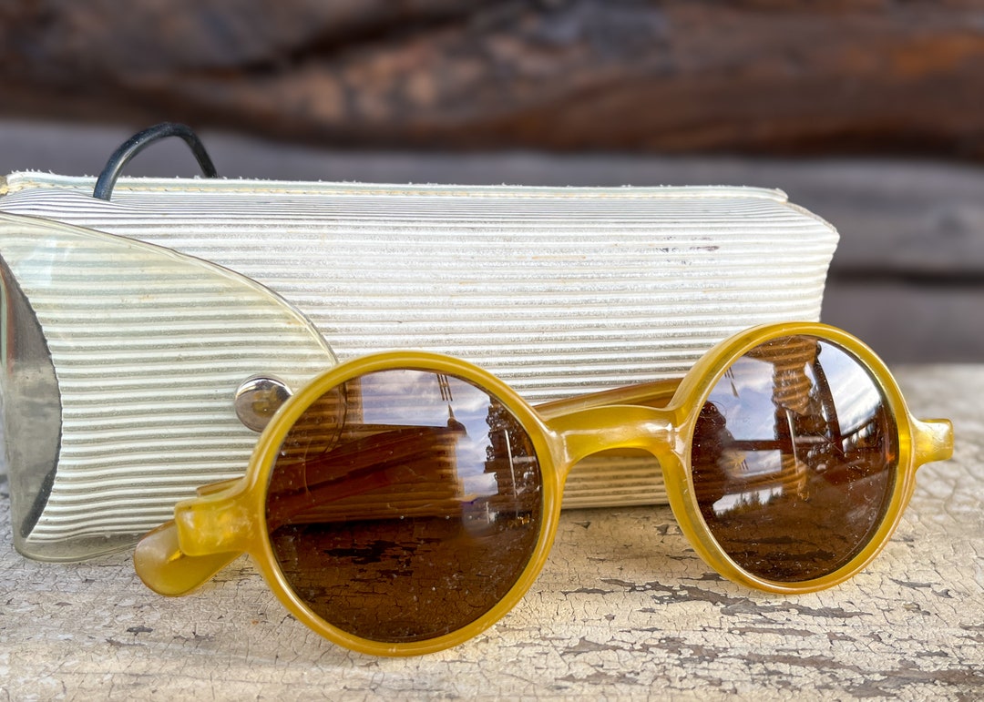 1960s Yellow Round Sunglasses 1930s Style Circle Glasses - Etsy