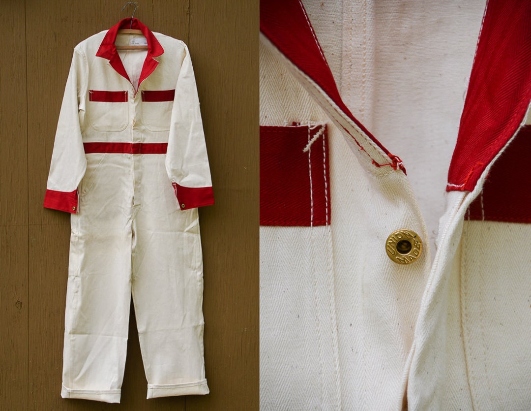 Vintage Mechanics Jumpsuit Herringbone Denim Deadstock Union Made Red ...