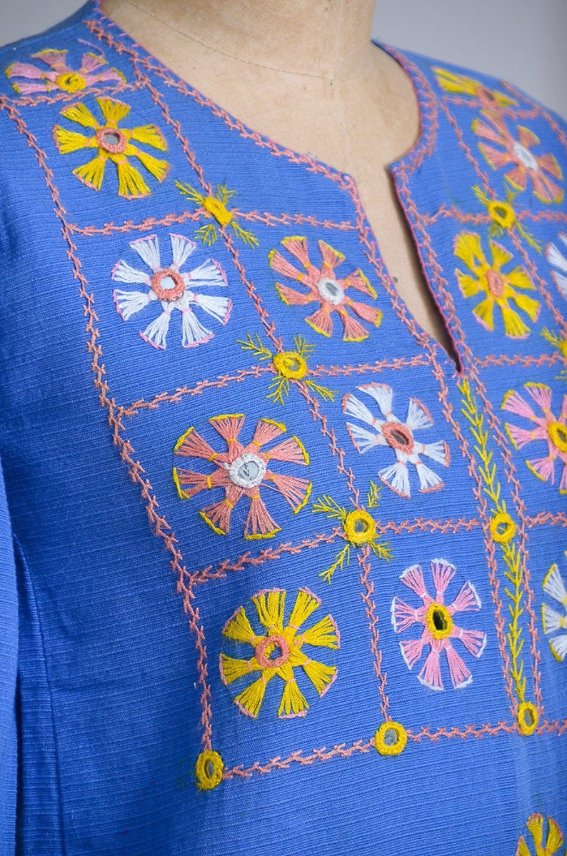 70s Pinwheel Embroidered Afghan Periwinkle Blue Cotton - Etsy
