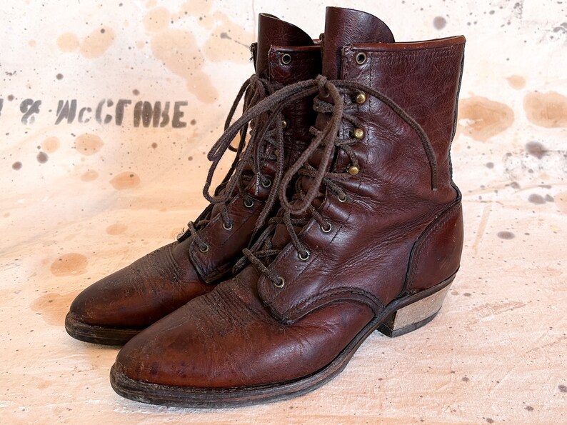 Vintage Stitched Packer Boots Tall Lace up Leather Stacked - Etsy