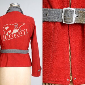 1930s Princeton School Jacket Crimson Wool Grommet Zip Lettermans ...