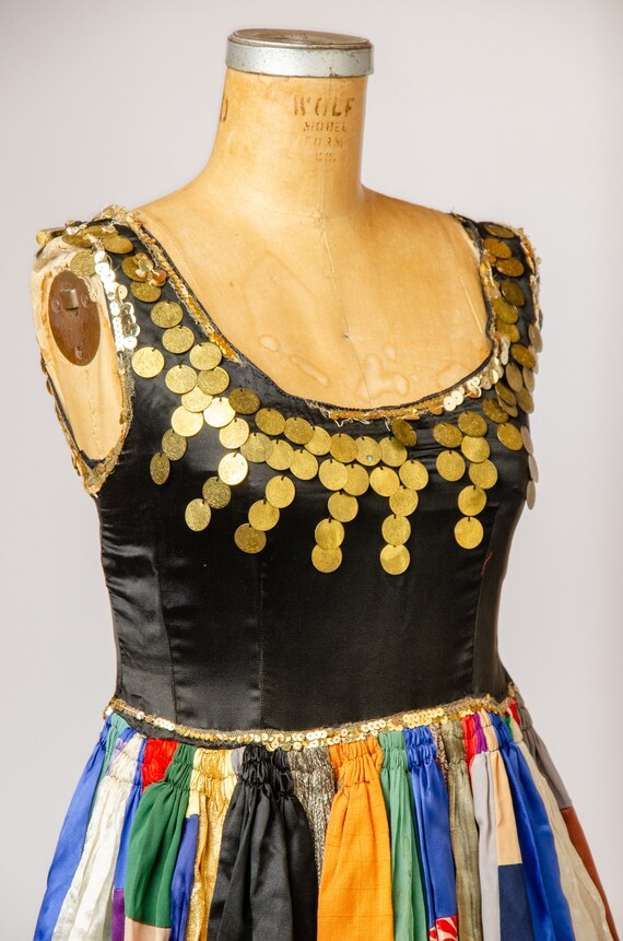Antique Gypsy Dress Satin and Coins Patchwork Festiva… - Gem