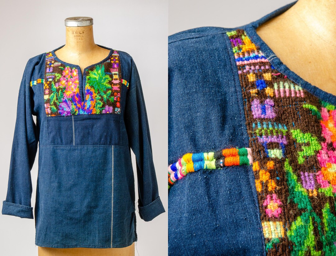 1970s Guatemalan Indigo Denim With Embroidered Folk Shirt - Etsy
