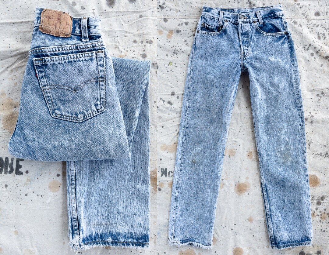 1980s Levis Acid Washed Blue Denim Made in USA High Waisted Jeans 26 X ...