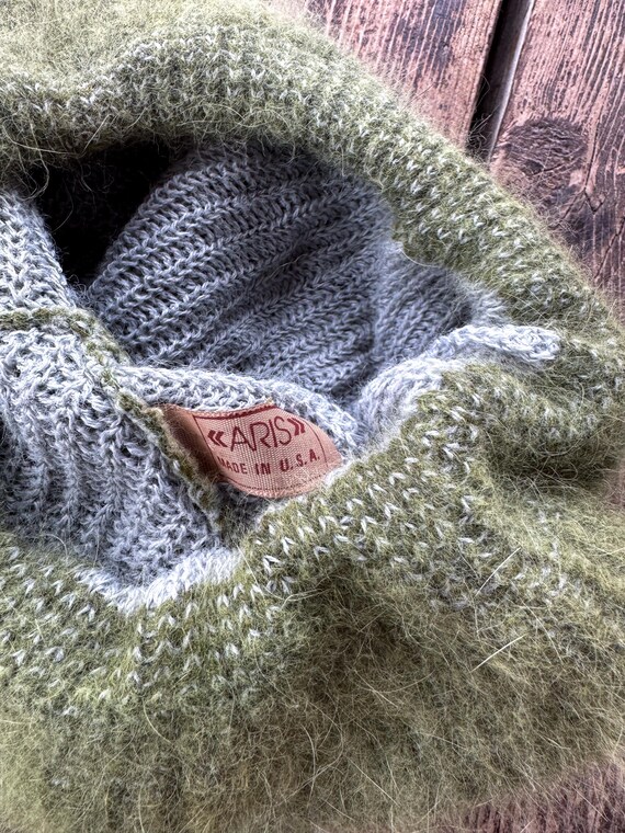 Vintage Angora Beret Sage Green Aris Fuzzy Mohair Tam - Gem