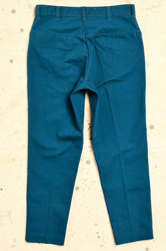 1960s Mod Woven Cotton Blue Tapered Cut Trousers 32 x… - Gem