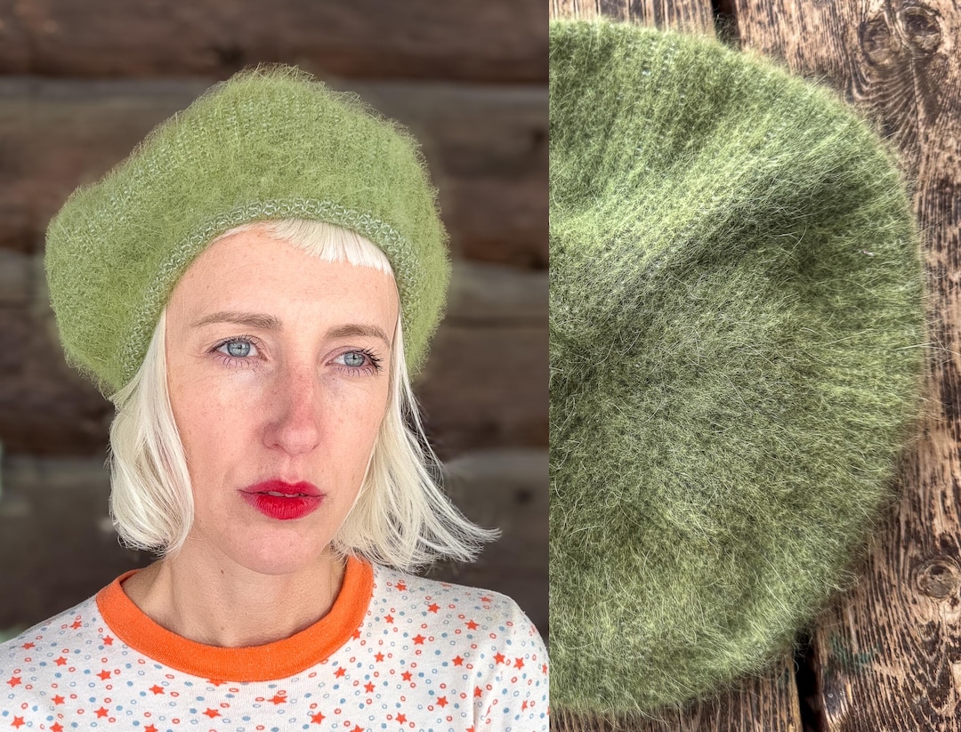 Vintage Angora Beret Sage Green Aris Fuzzy Mohair Tam - Etsy