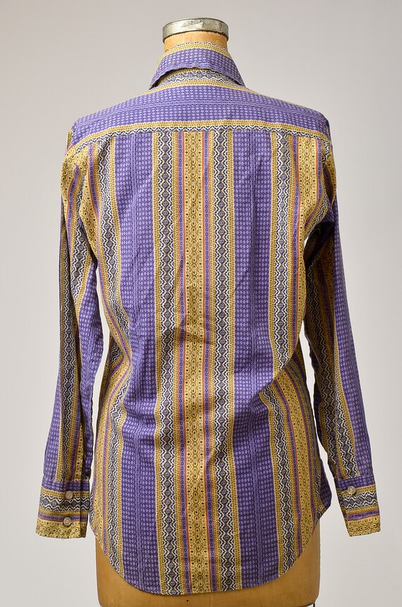 1960s Bohemian Beatnik All Over Batik Print Button Do… - Gem