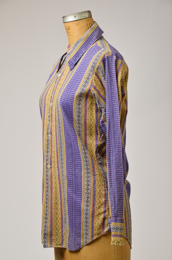 1960s Bohemian Beatnik All Over Batik Print Button Do… - Gem