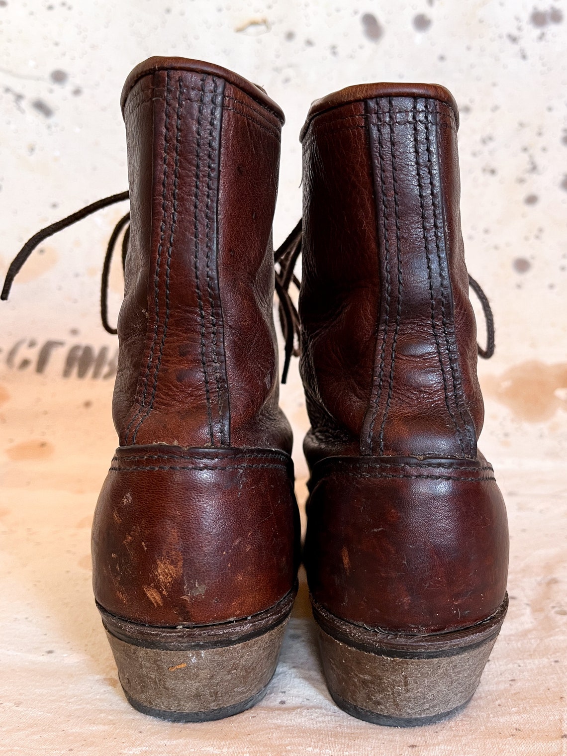 Vintage Stitched Packer Boots Tall Lace up Leather Stacked - Etsy