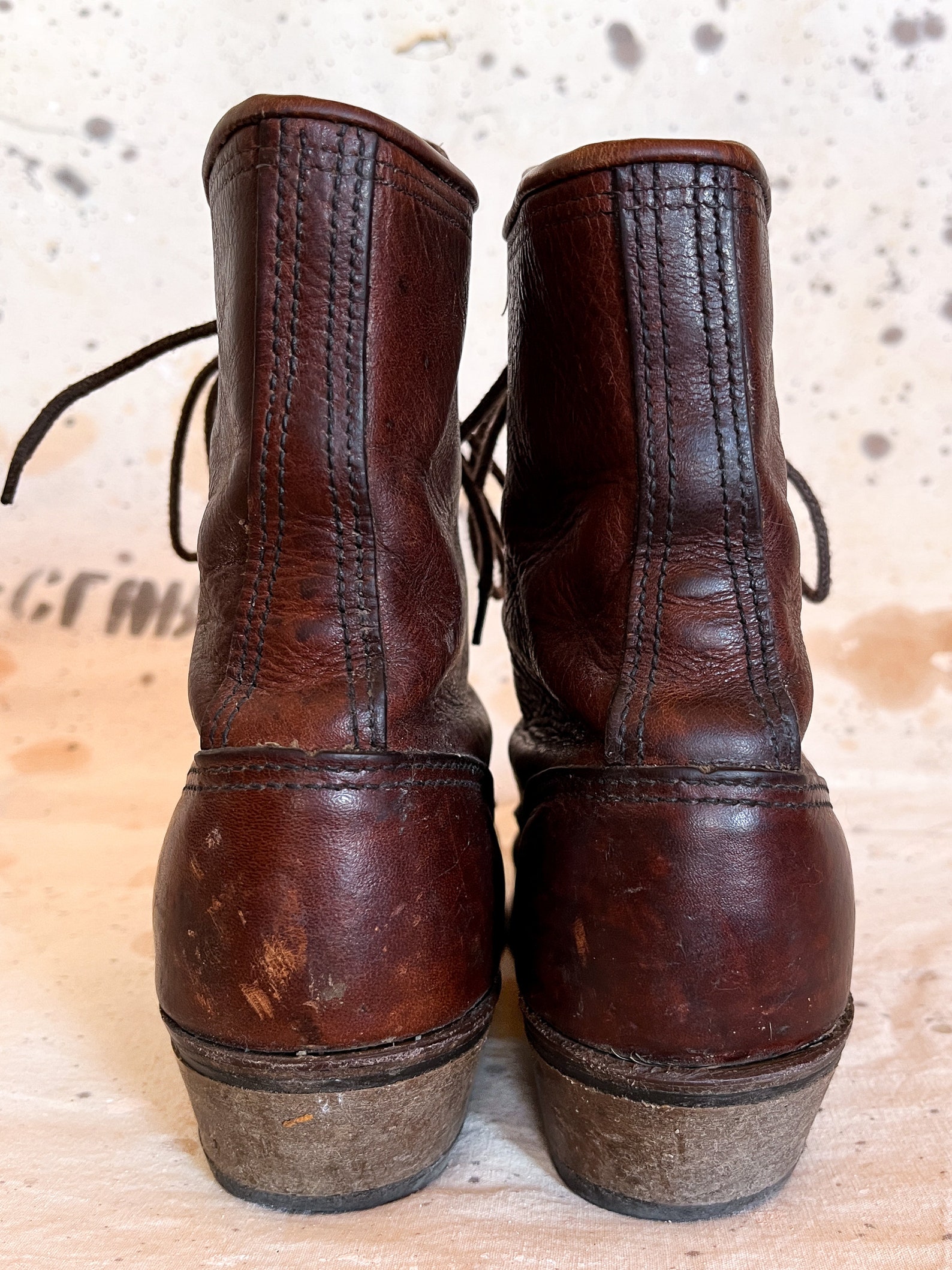 Vintage Stitched Packer Boots Tall Lace up Leather Stacked - Etsy