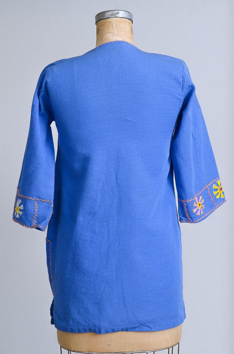 70s Pinwheel Embroidered Afghan Periwinkle Blue Cotton - Etsy