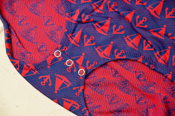 1970s Bodysuit Novelty Print Sail Boat Long Sleeve De… - Gem