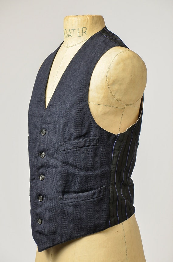 1930s Vest Black Wool Slant Pocket Western Vest - Gem