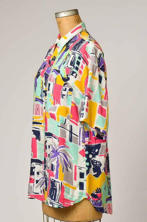 1980s Abstract African Drum Party Novelty Print Rayon… - Gem