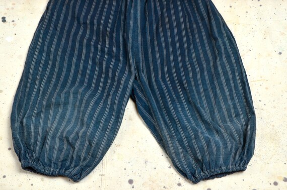 1920s Japanese Indigo Stripe Monpe Wrap Around Work P… - Gem