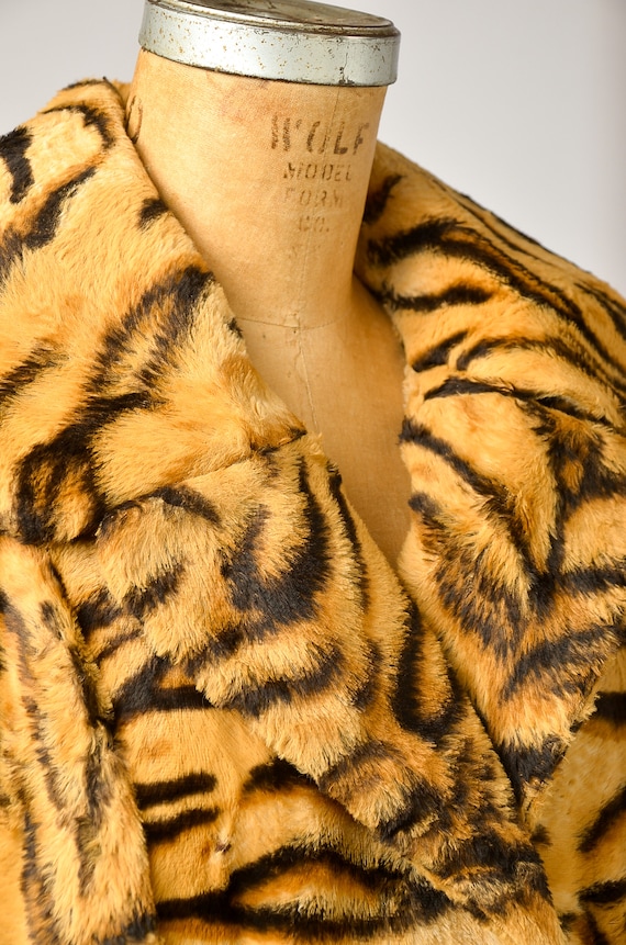 1970s Joseph I. Magnin Faux Tiger Fur Full Length Coat - Gem