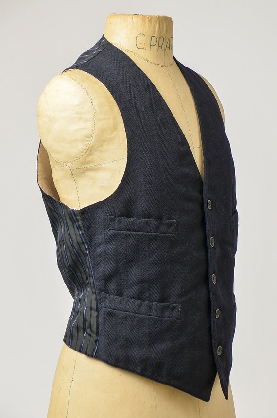 1930s Vest Black Wool Slant Pocket Western Vest - Gem